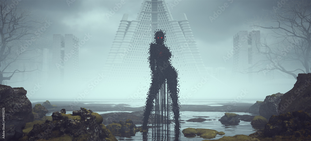 Ilustrace „Futuristic Demon Digital Virus Formed out of lots of Small ...