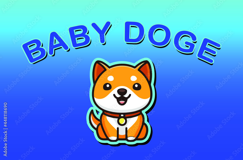 Baby doge coin crypto currency, doge meme to the moon with blue ...