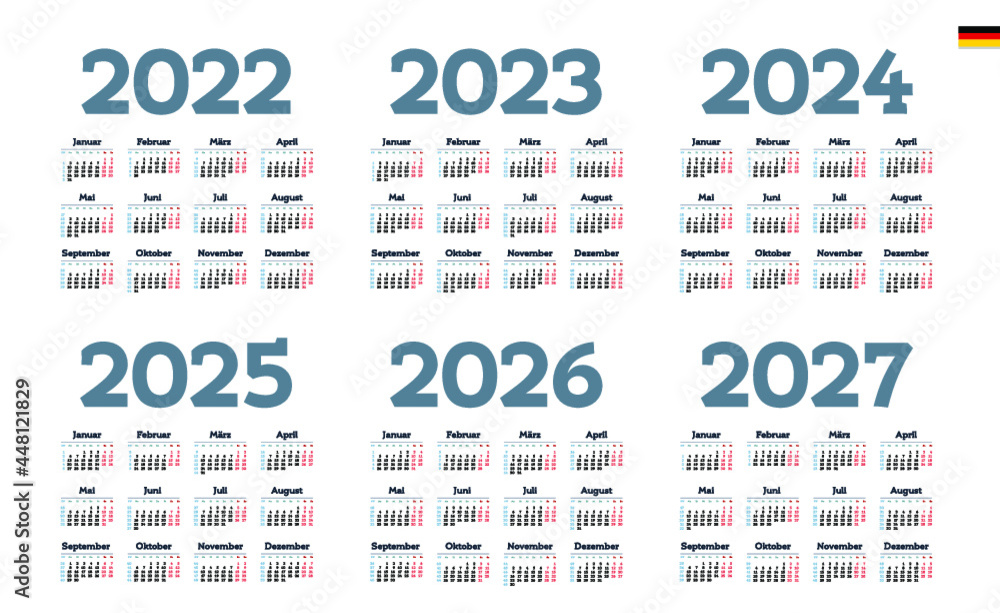 German Calendar for 2022, 2023, 2024, 2025, 2026, 2027. Week starts on ...