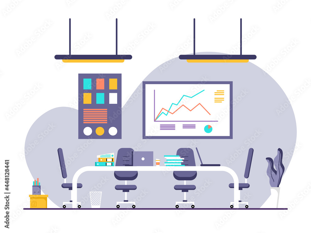 Workplace and work station flat design, Concept of working desk or ...