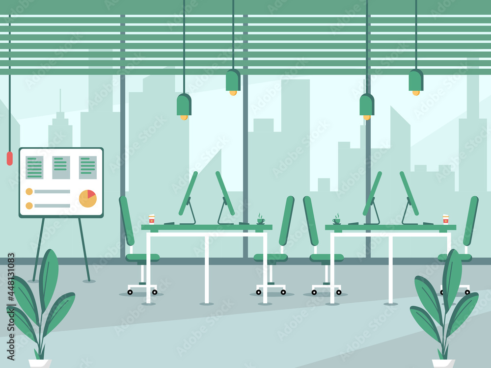 Workplace and work station flat design, Concept of working desk or ...