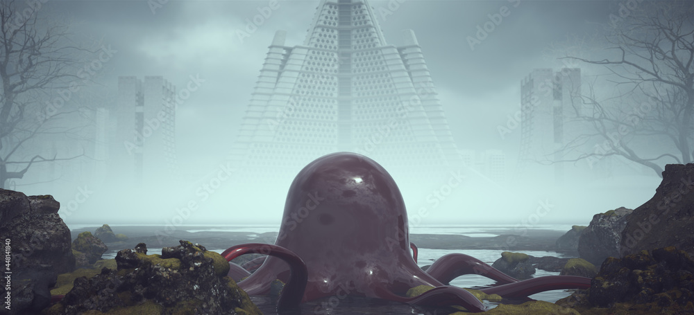 Red Alien Invaders Extra-terrestrial Blob with Tentacles Horror Sci-fi ...