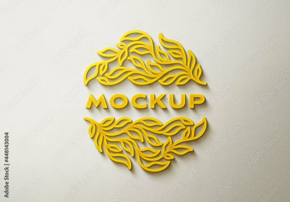 Yellow Glowing 3D Wall Sign Logo Mockup Stock Template | Adobe Stock