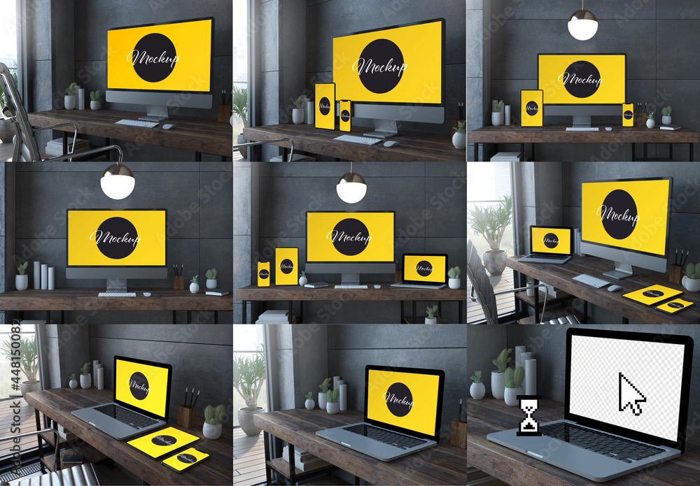 Elegant Desktop Devices Mockup Bundle Stock Template | Adobe Stock