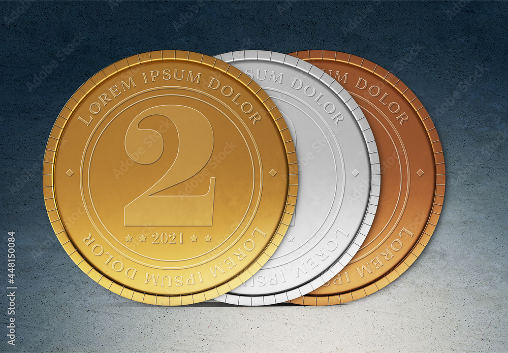 Three color Coin Mockup Stock Template | Adobe Stock