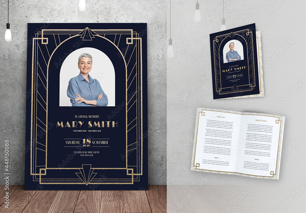 Art Deco Style Funeral Print Set Stock Template | Adobe Stock