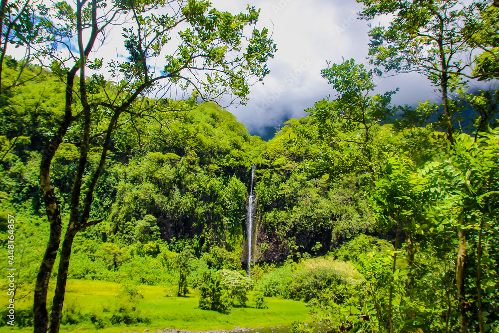 Tahiti beautiful waterfalls, green tropical mountains, rainforests ...