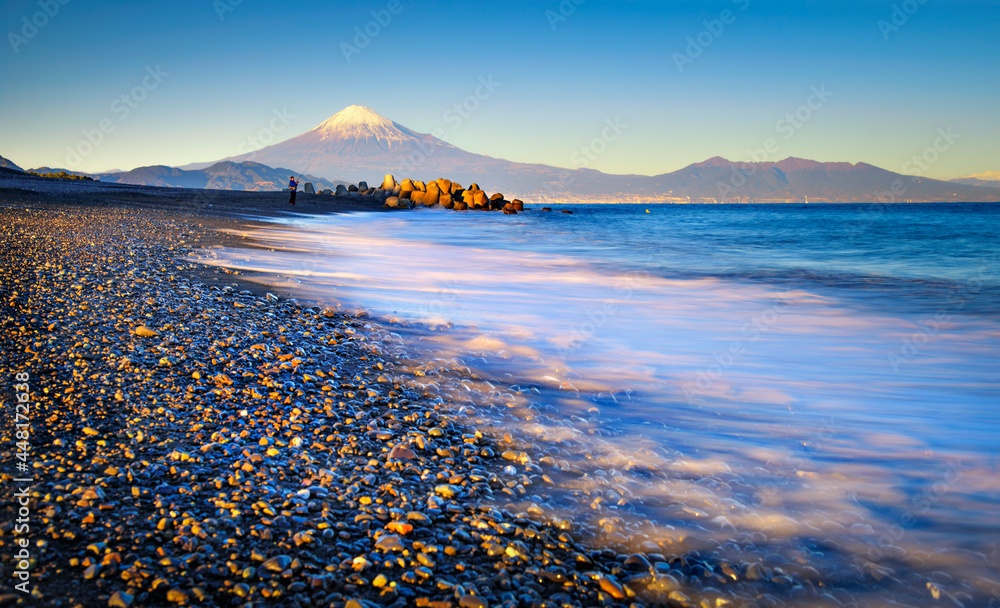 Scenic Seascape of Miho No Matsubara Beach with Fuji Mountain ...