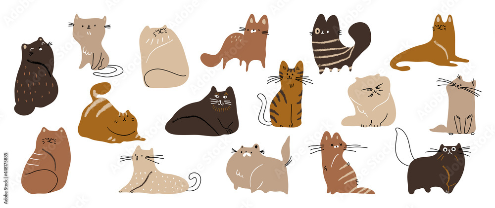 Cute cat doodle vector set. Cartoon cats or kitten characters design ...
