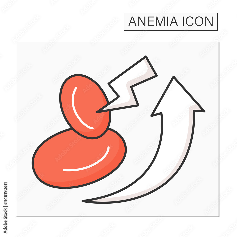 Anemia color icon. Disease symptoms. High rates of red blood cell ...