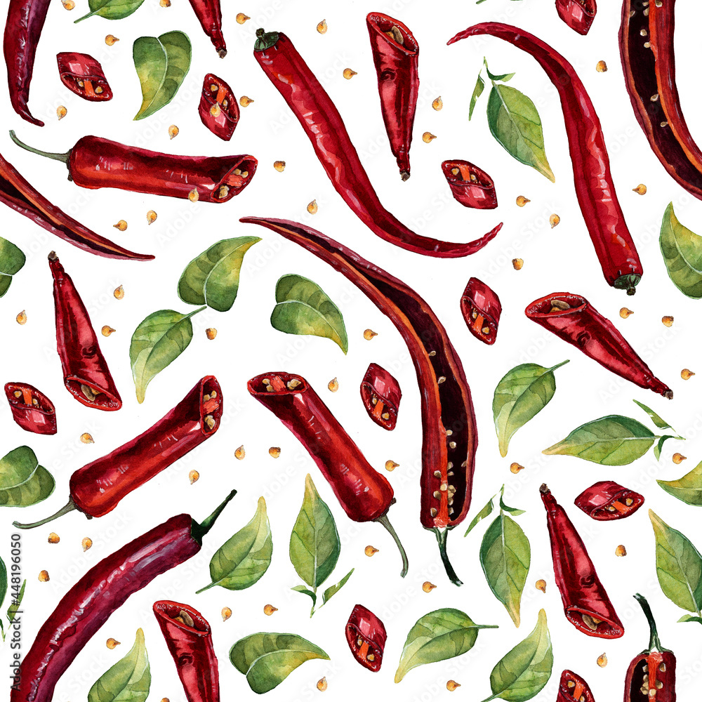 Watercolor seamless chili pepper pattern. Textile ornament. Fabric ...