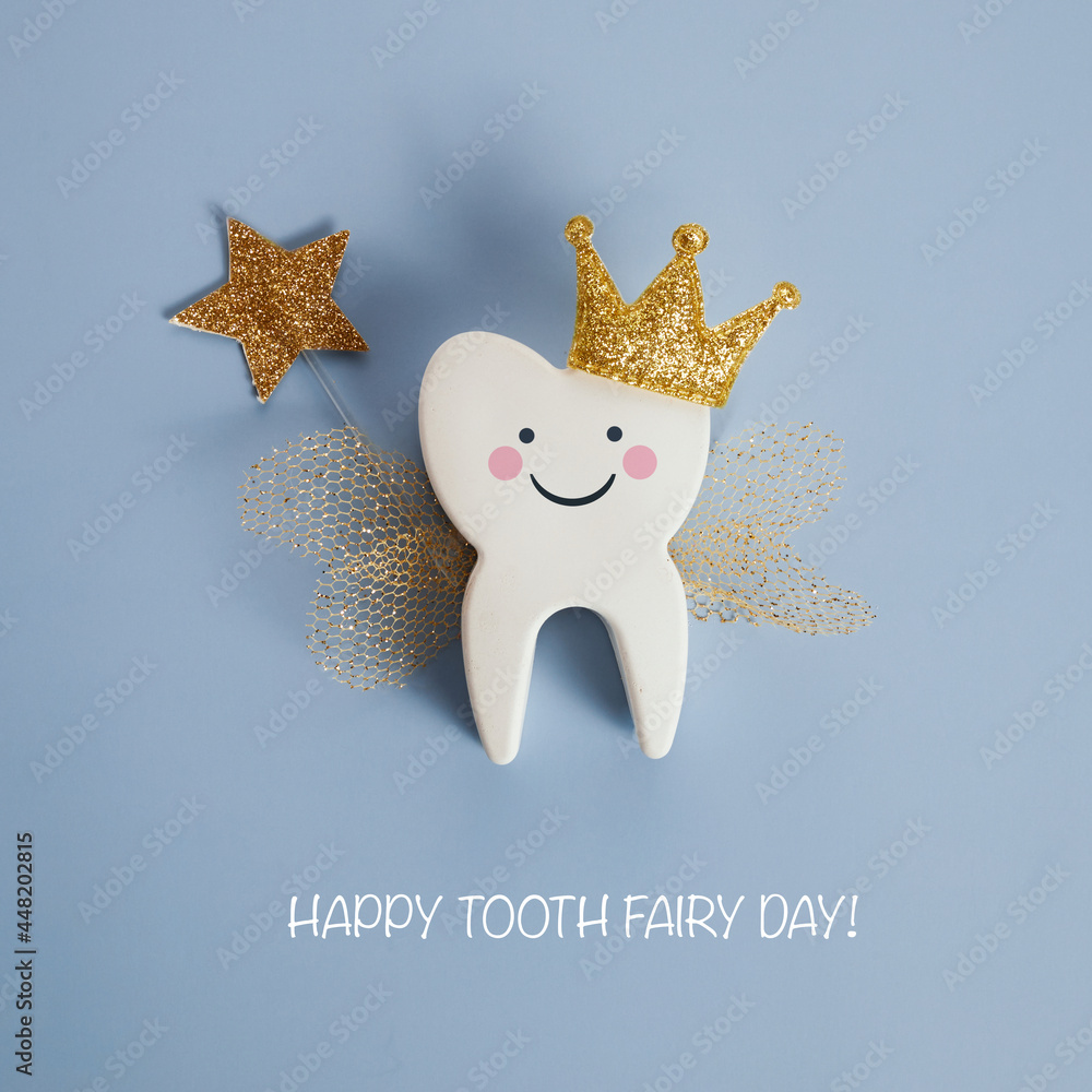 National Tooth Fairy Day. Children tooth fairy. Cute tooth with wings ...