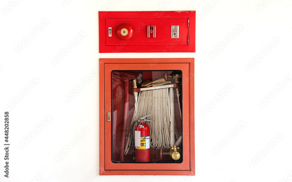 Fire fighting equipment for fire protection. Emergency button and fire ...