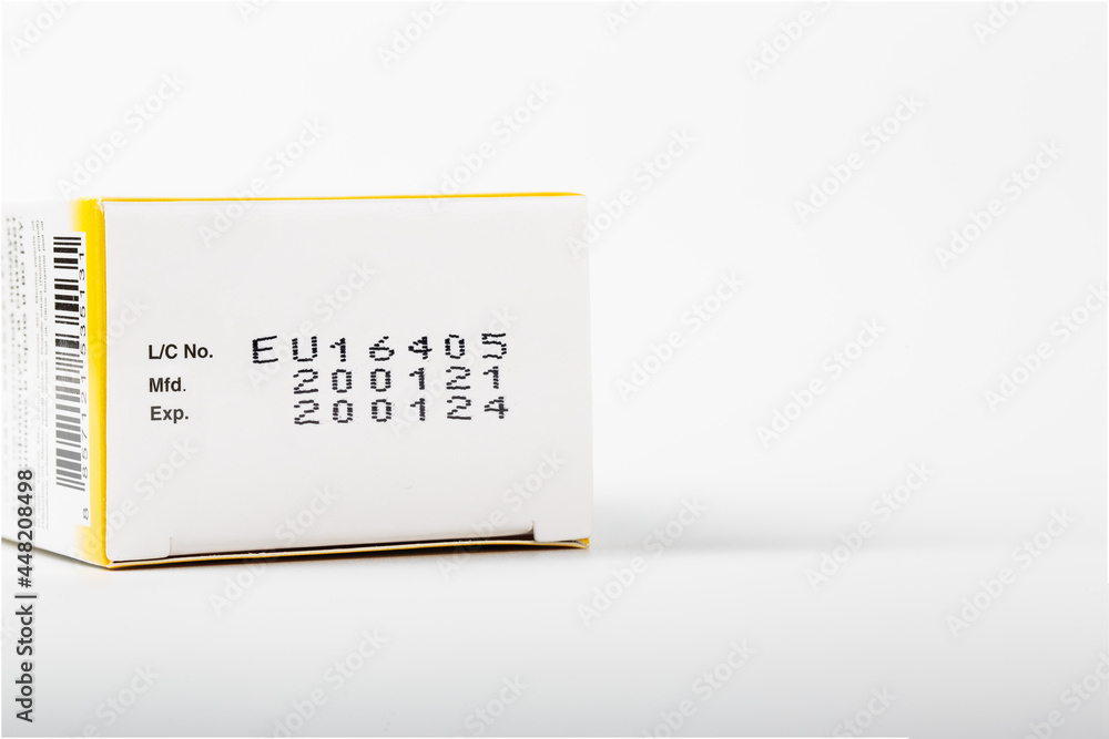 Instruction of lot number, manufacturing date, and expiry date label of ...