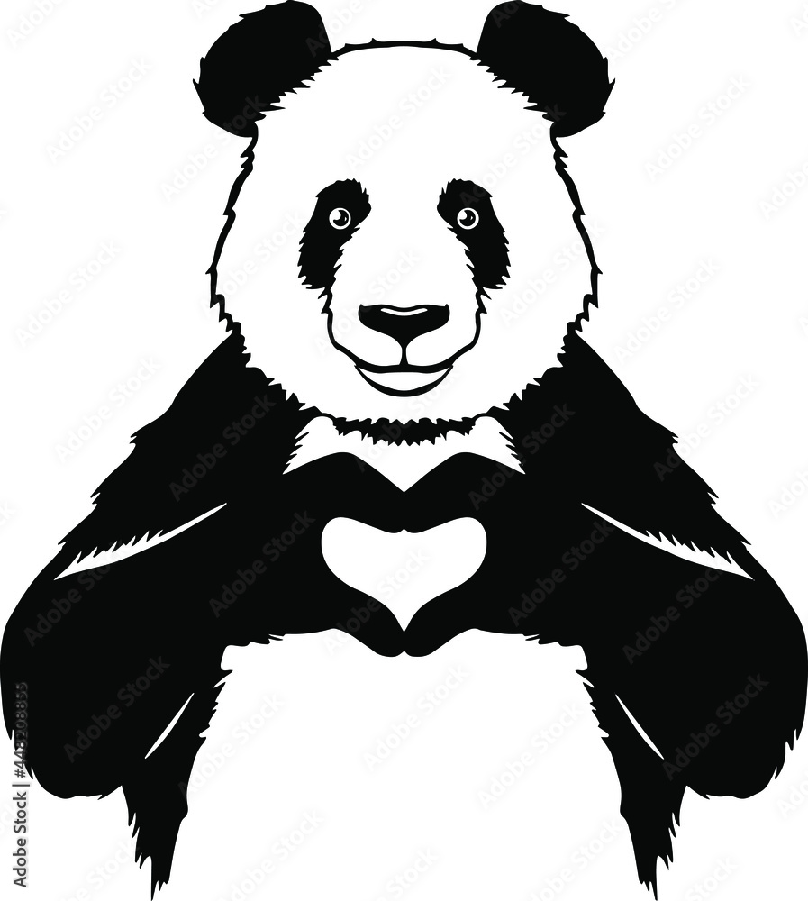 Panda shows his heart with his hands. Positive panda. T-shirt design ...