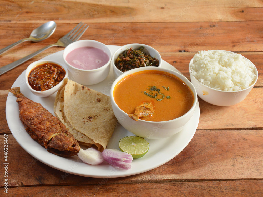 Indian Fish thali from an indian cuisine, consists of fish fry,fish ...
