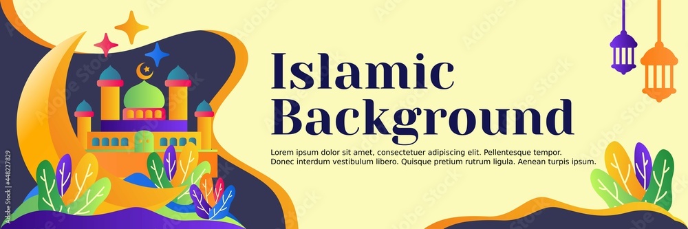 Islamic banner or background design template with size 3 x 1, suitable ...