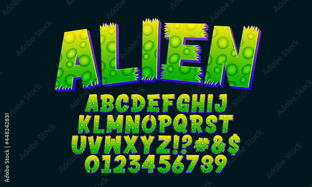Alien text effect, green cartoon alphabet Stock Vector | Adobe Stock