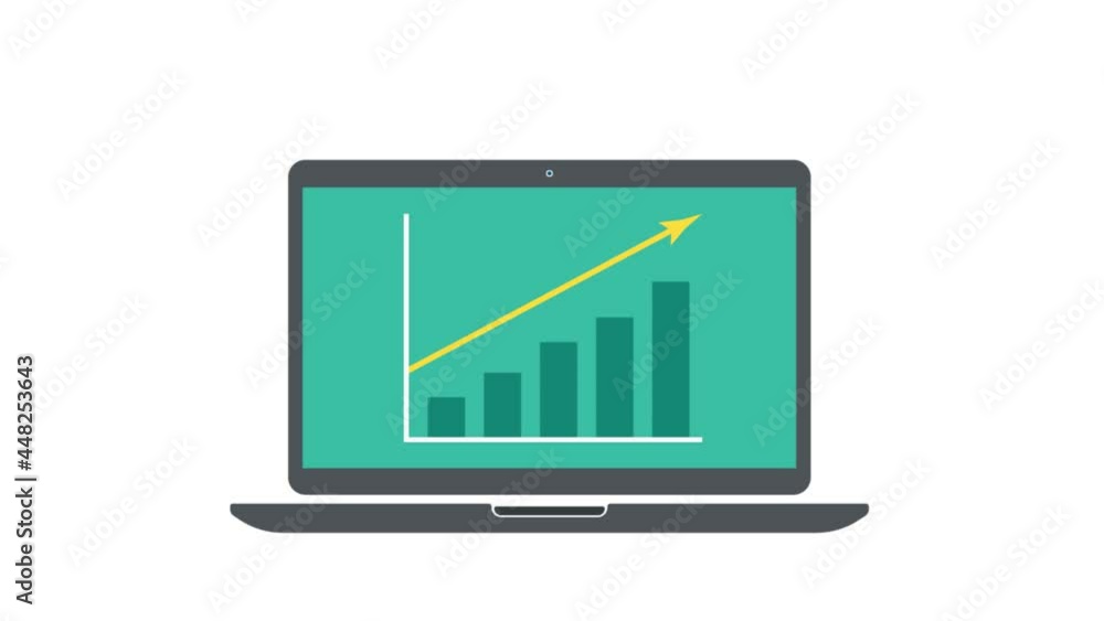 Flat Laptop with Info Graph Icon, Business app isometric concept. 2d ...