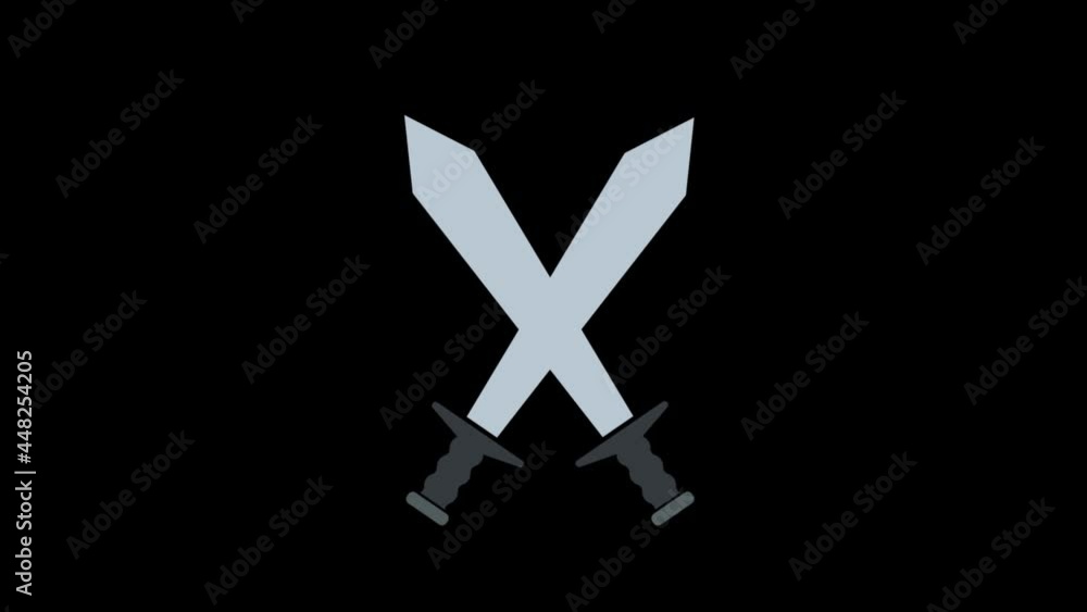 Animated Crossed medieval sword icon isolated on transparent alpha ...