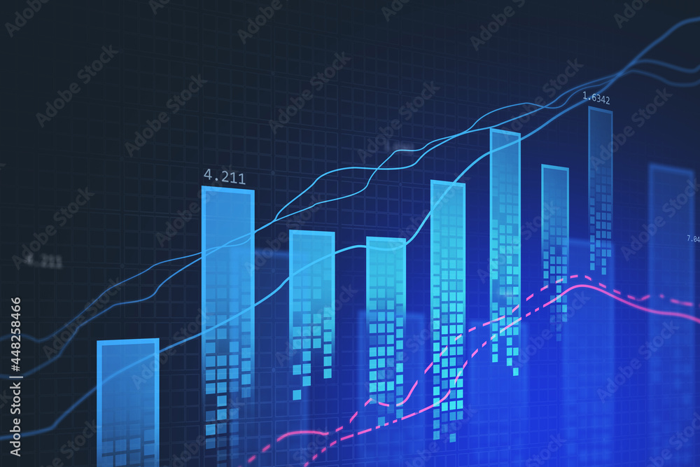 Light blue bar chart with red details of graphs Stock Illustration ...