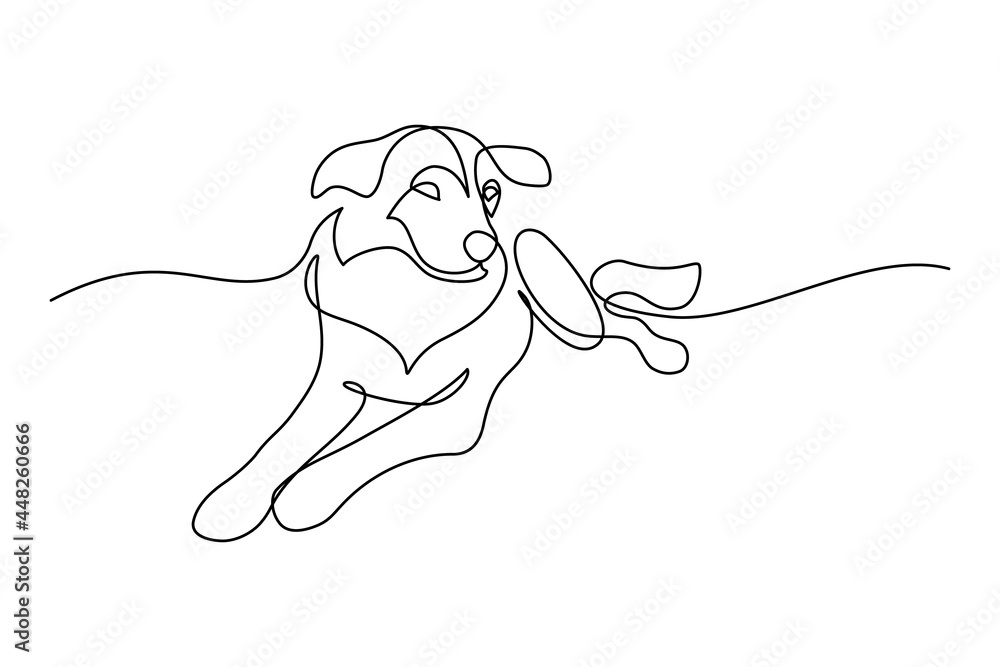 Dog resting in continuous line art drawing style. Cute dog pet lying ...