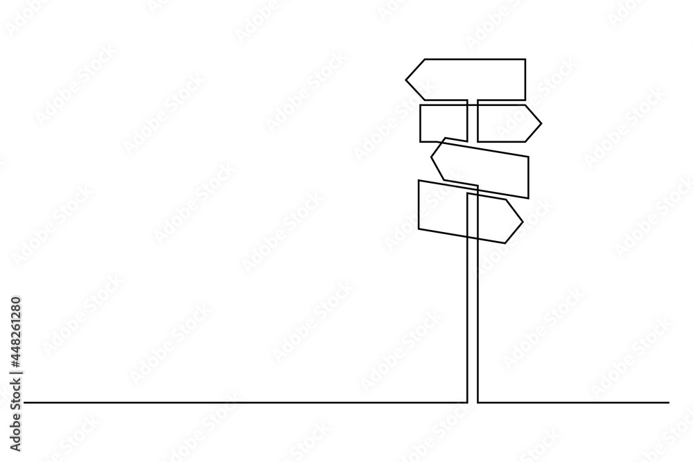 Fingerpost in continuous line art drawing style. Signpost pointing in ...