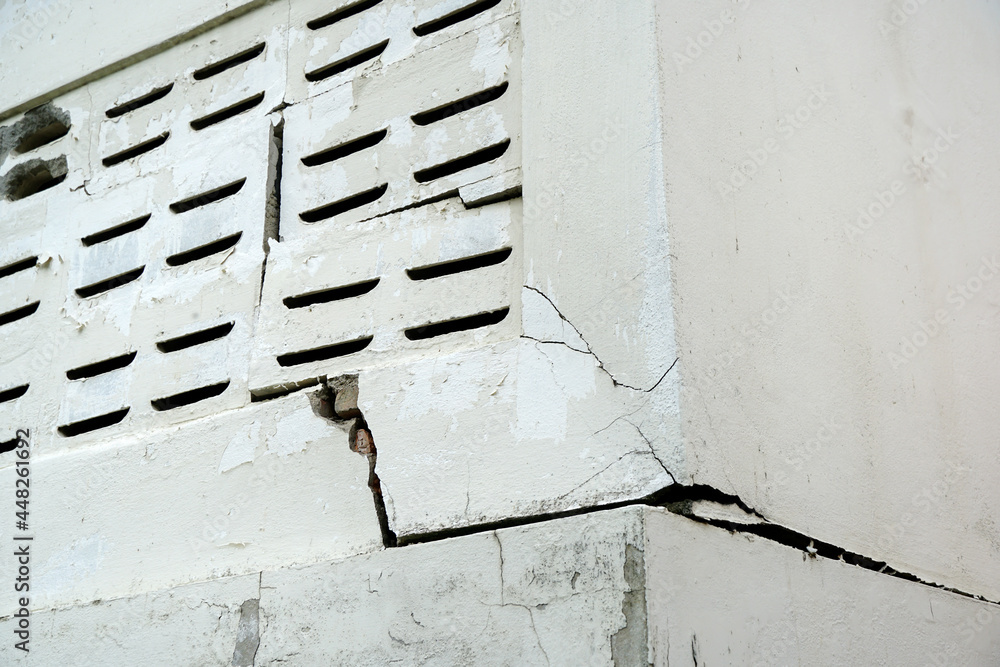 Long cracks on the wall of the house.The subsidence of the ground and ...