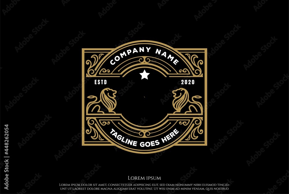 Elegant Luxury Blank Lion Border Frame Label Logo Design Vector Stock ...