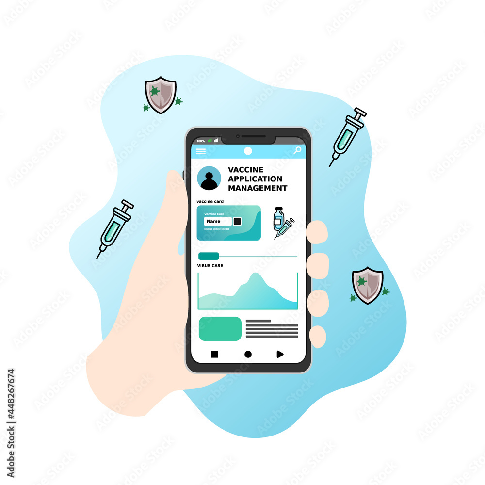 Vaccine application online flat illustration vector, additional image ...