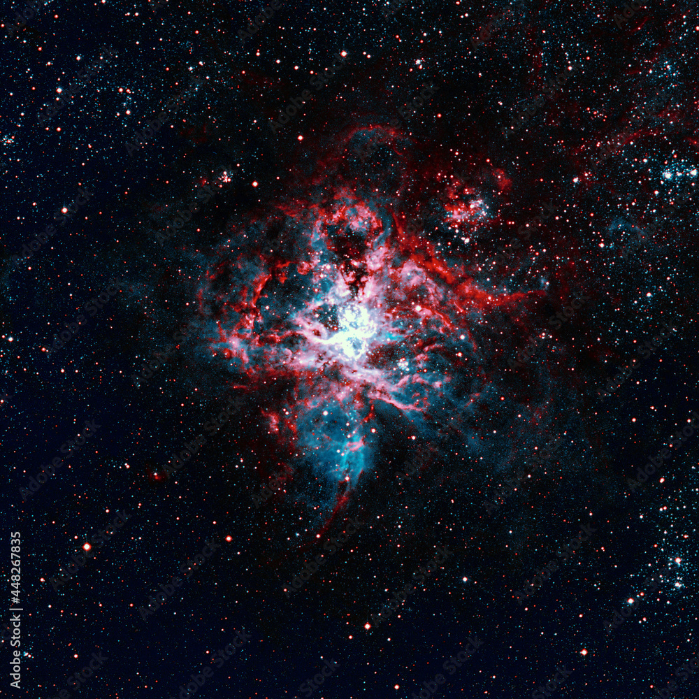 Tarantula Nebula is a square background with deep space for scientific ...