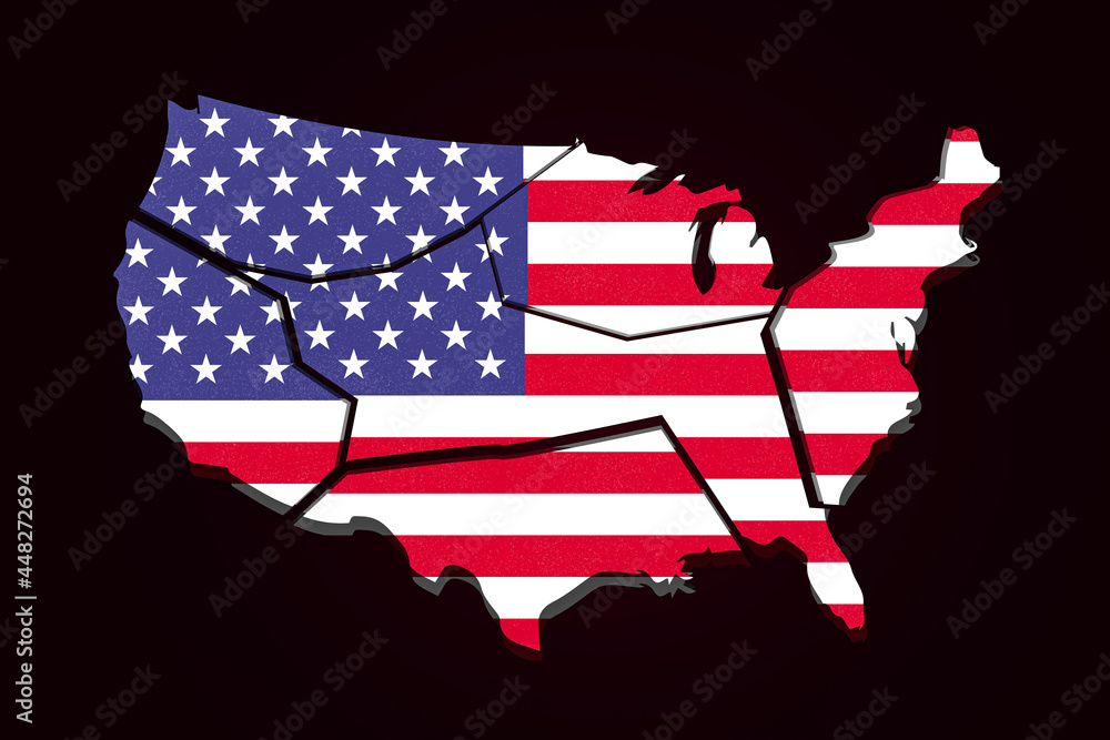 Divided States Background concept with broken map of united states, 3d ...