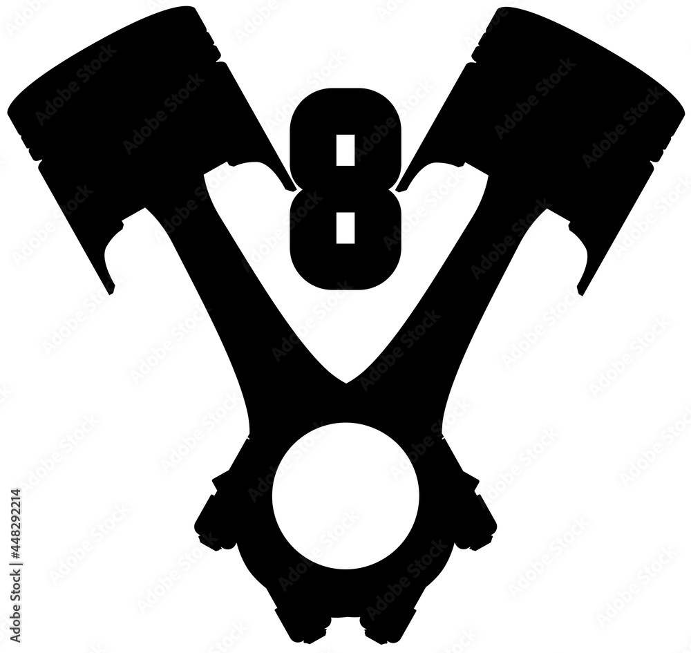 Car, Truck Engine piston cylinders with connecting rod, V8 stands for ...