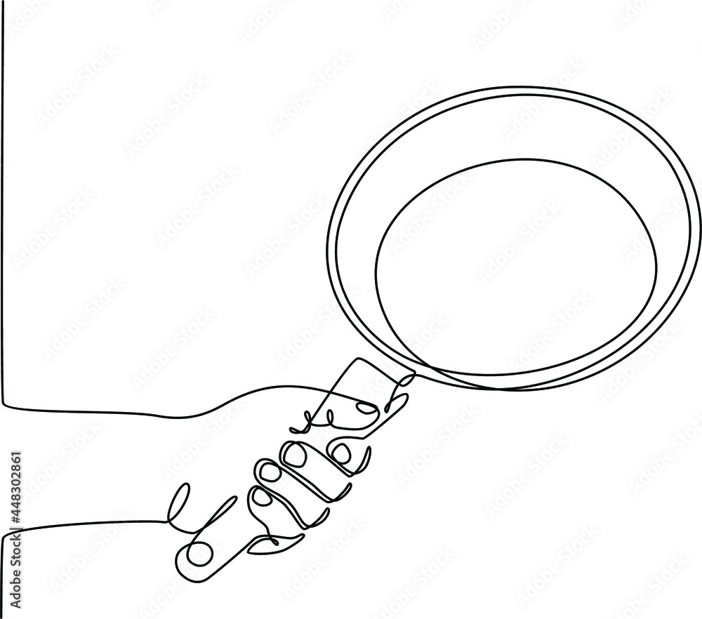 continuous line drawing hand holding a frying pan vector illustration ...