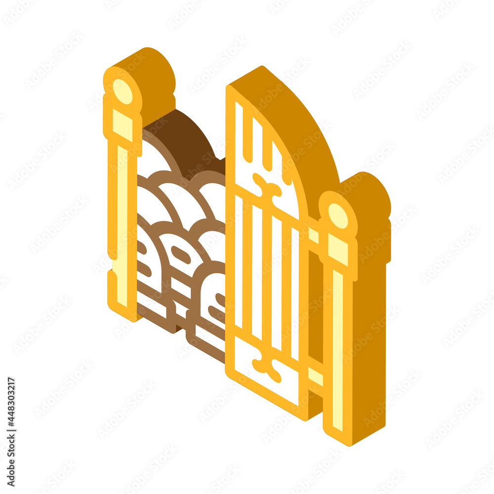 entrance gate to cemetery isometric icon vector. entrance gate to ...