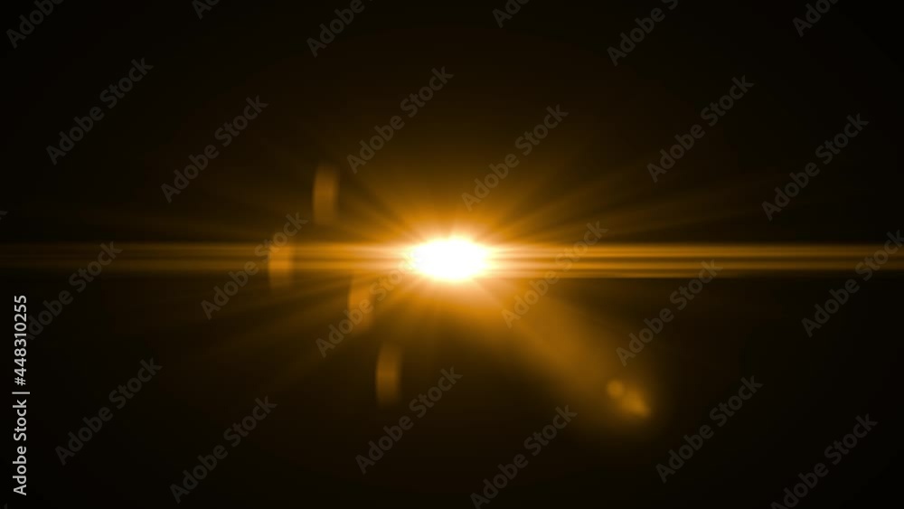 4K Animation flickering glowing orange Golden lens flare spot light in ...