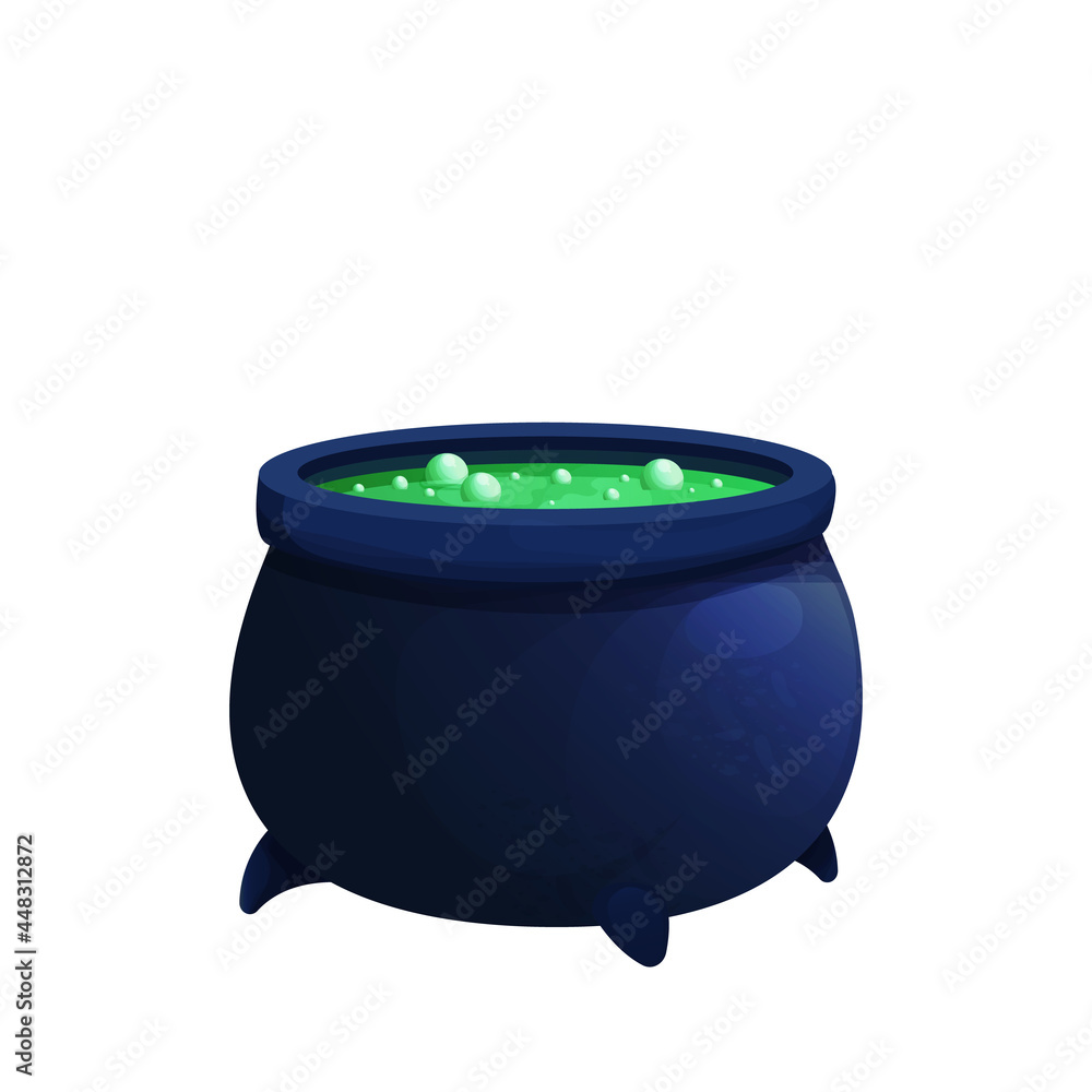 Spooky witch caldron with green magic soup in cartoon style isolated on ...