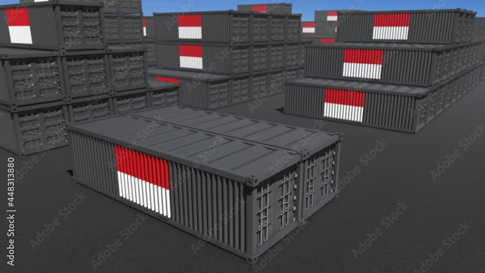 Seamless looping 3d animation of shipping containers with the flag of ...