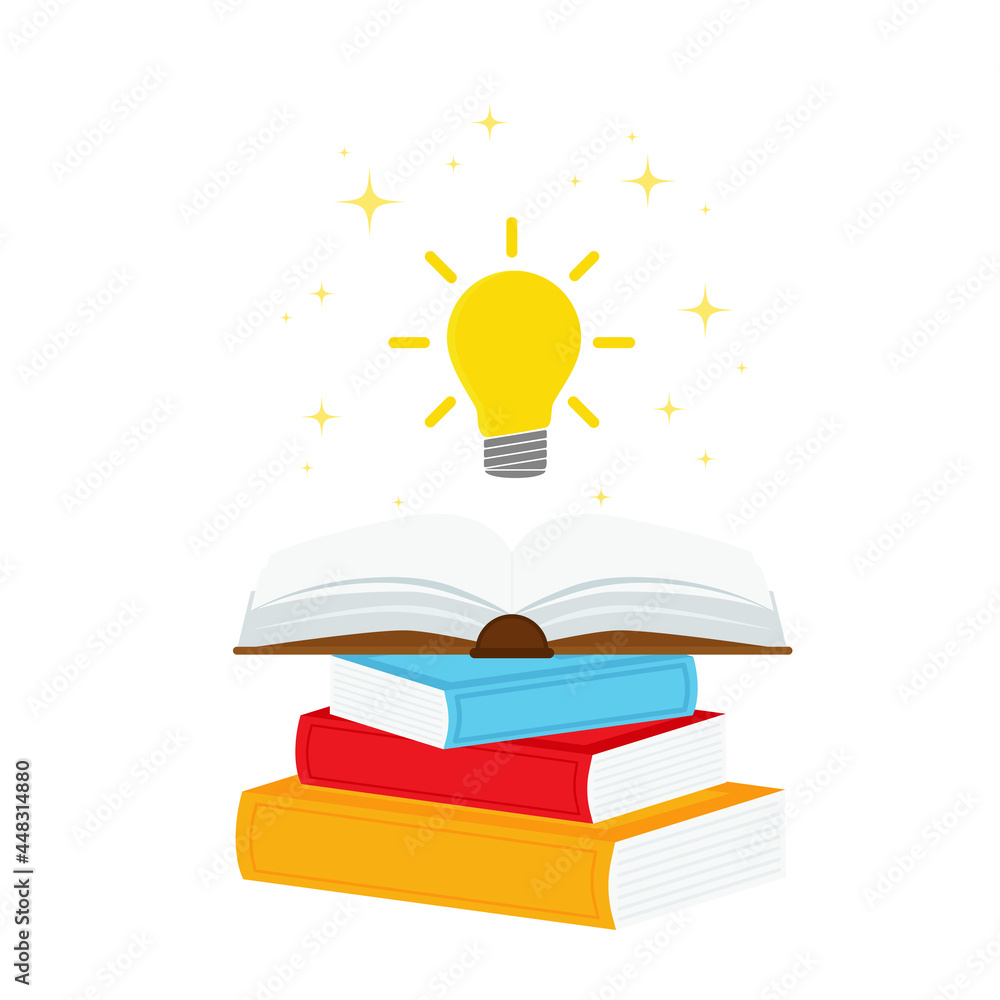 Vetor de open book with light bulb concept, can use for, landing page ...