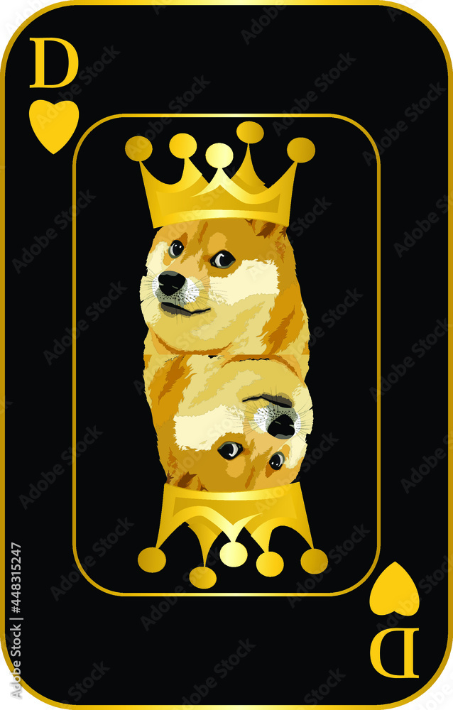 Doge coin card with golden crown colour and black background, for web ...