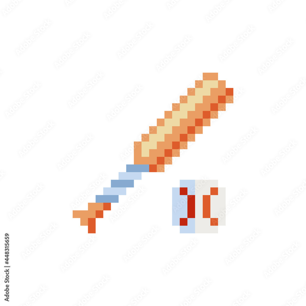 Small white ball and wooden special bat. Baseball equipment ...