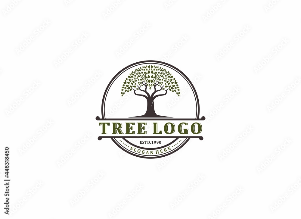 tree logo with illustration of a tree that has lush leaves depicting a ...