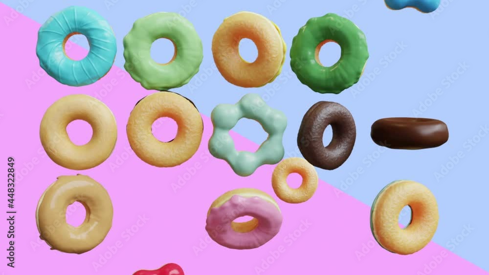 flying doughnuts various glazed doughnuts Rotation on pastel color ...