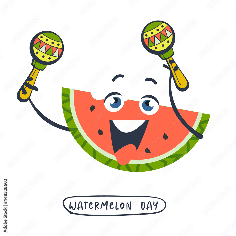 Watermelon Day. Festive fun vector clipart. Template for a postcard ...
