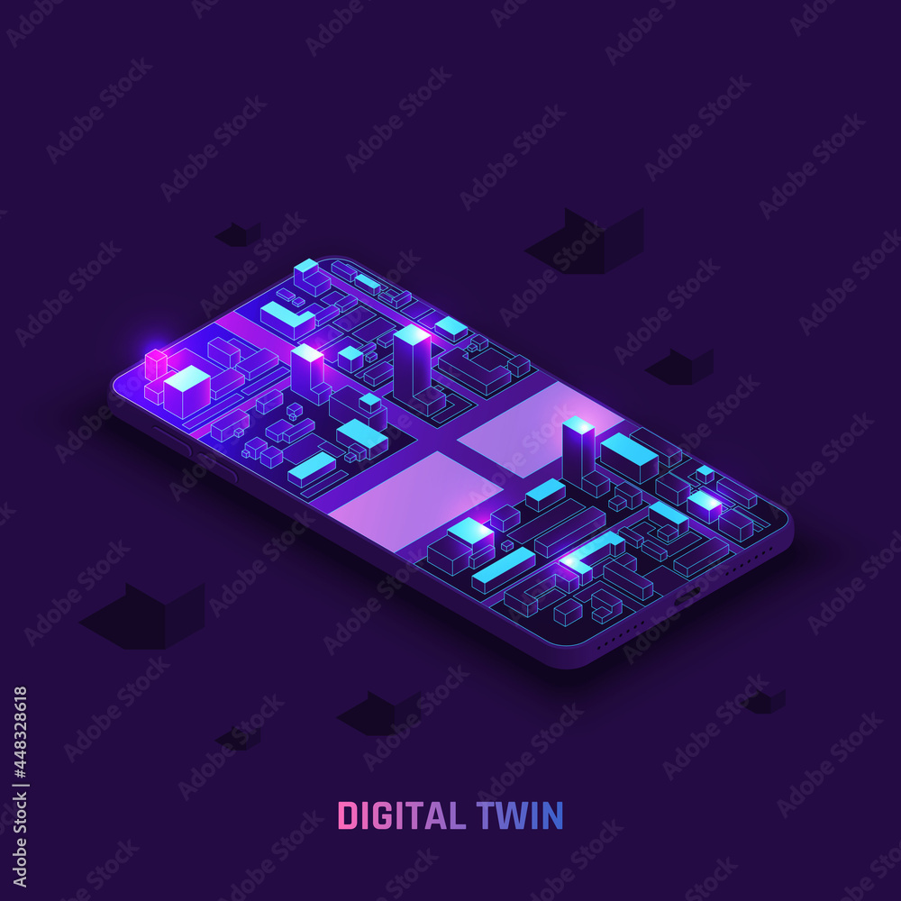 Digital Twin Technology Isometric Background Stock Vector | Adobe Stock