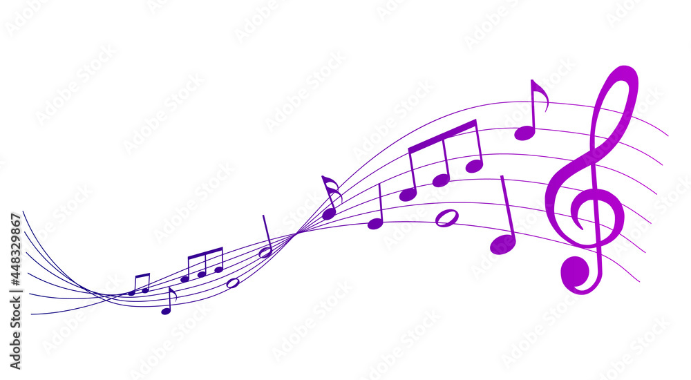 violet vector sheet music - musical notes melody on white background ...