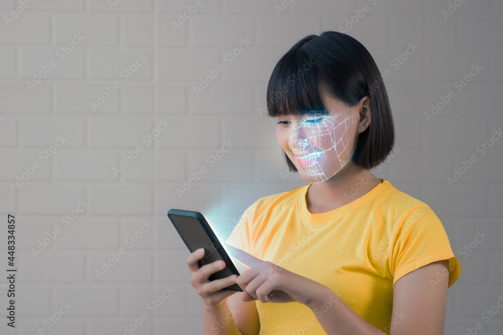 Face detection AI technology, facial recognition security user ...