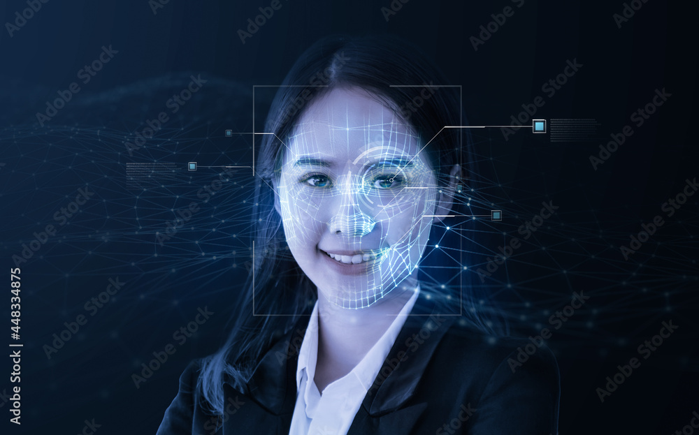 Face detection AI technology, facial recognition security user ...