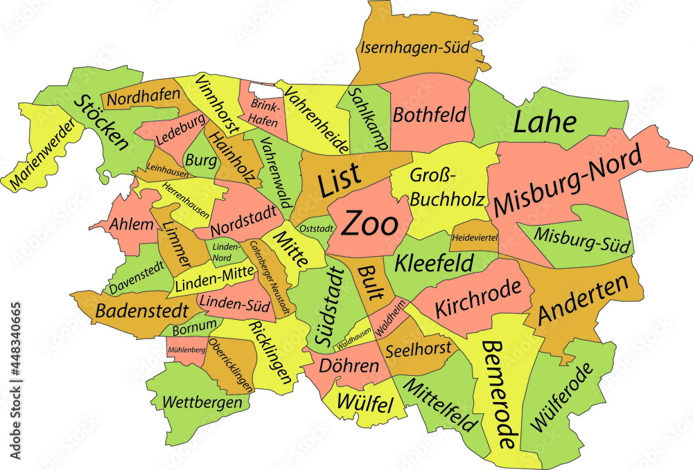 Simple pastel vector map with black borders and names of borough ...