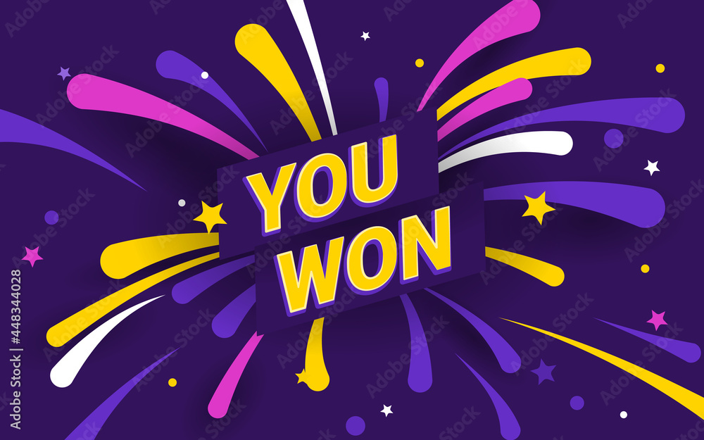 Win celebration illustration. Rich violet background with text you won ...